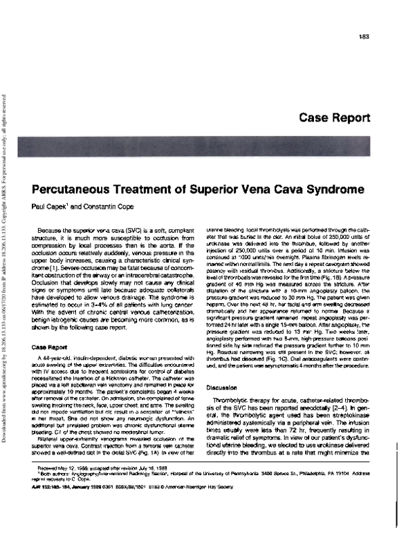 (PDF) Percutaneous treatment of superior vena cava syndrome
