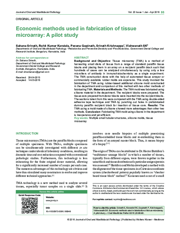 (PDF) Economic methods used in fabrication of tissue microarray: A ...