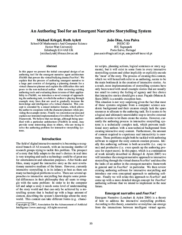 (PDF) An authoring tool for an emergent narrative storytelling system