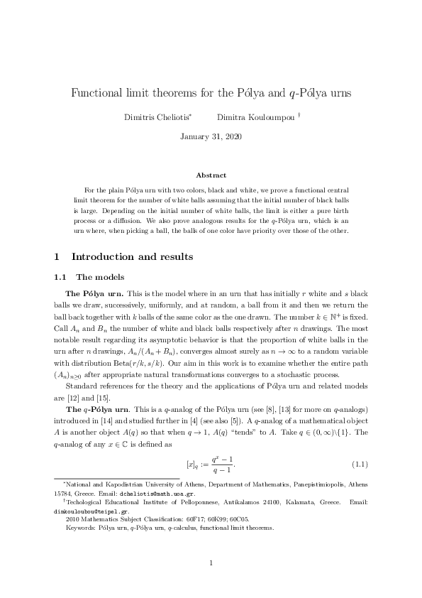 (PDF) Functional limit theorems for the Polya and q-Polya urns