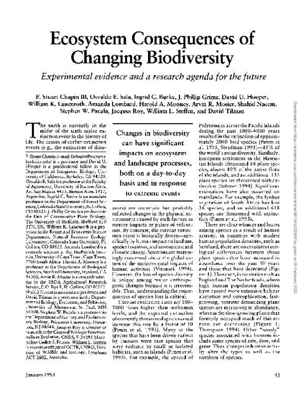 (PDF) Ecosystem Consequences of Changing Biodiversity