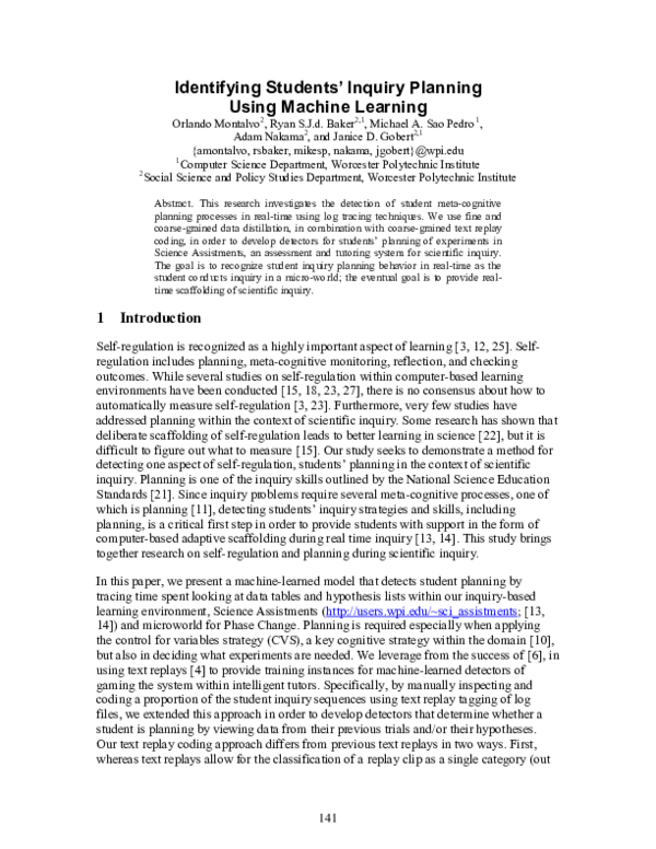 (PDF) Identifying Students’ Inquiry Planning Using Machine Learning ...