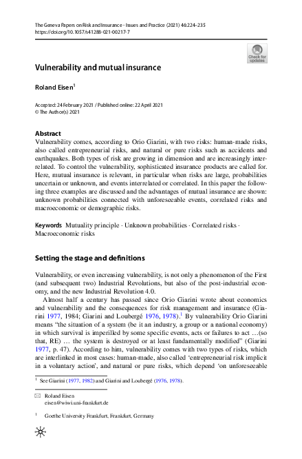 (PDF) Vulnerability and mutual insurance | Roland Eisen - Academia.edu