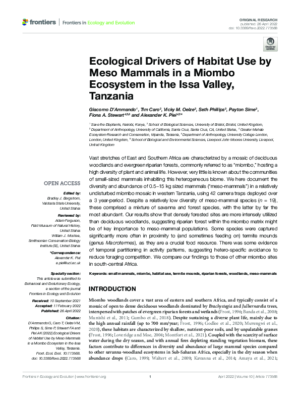 (PDF) Ecological Drivers of Habitat Use by Meso Mammals in a Miombo ...