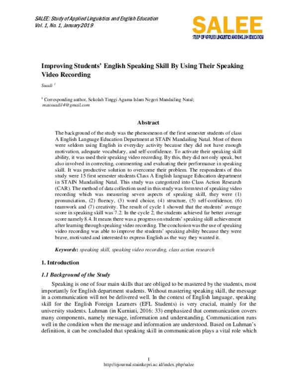 (PDF) Improving Students’ English Speaking Skill By Using Their Speaking Video Recording