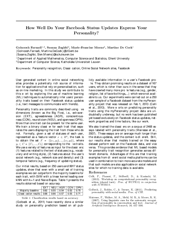 (PDF) How well do your Facebook status updates express your personality?