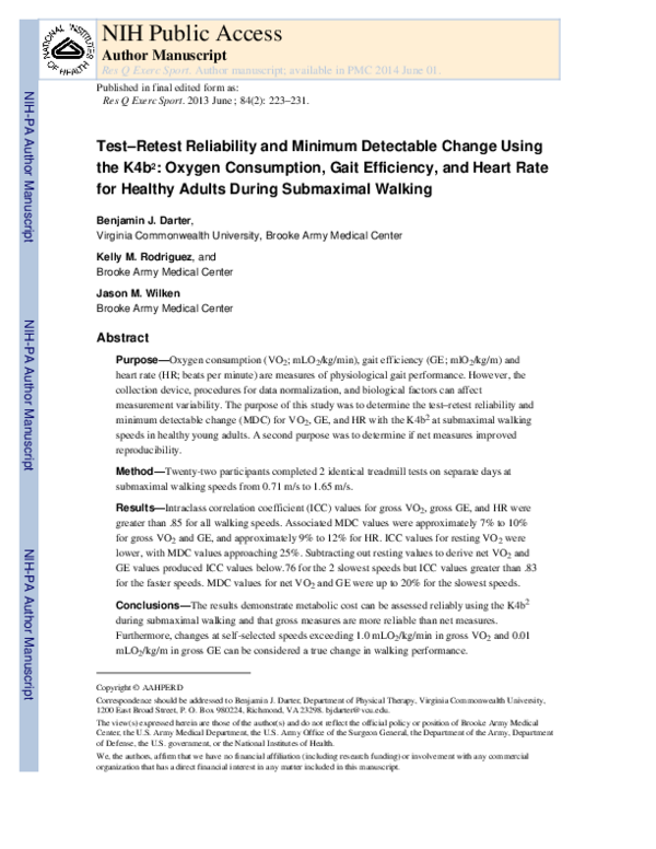 (PDF) Test–Retest Reliability and Minimum Detectable Change Using the ...