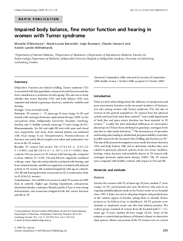 (PDF) Impaired body balance, fine motor function and hearing in women ...