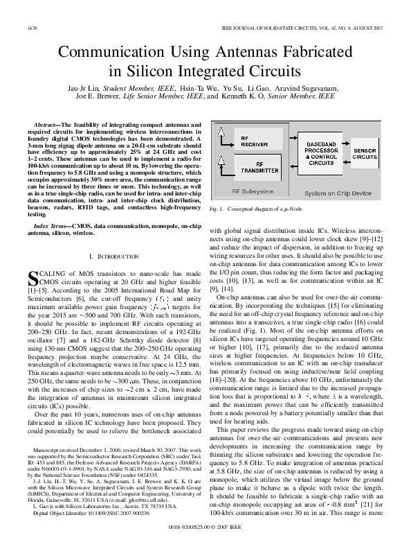 (PDF) Communication Using Antennas Fabricated in Silicon Integrated ...