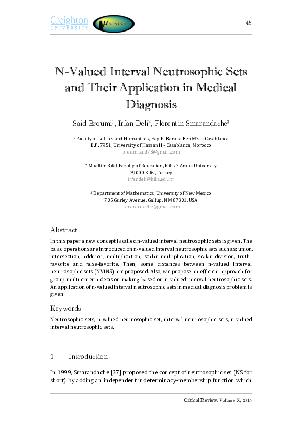 (PDF) N-Valued Interval Neutrosophic Sets and Their Application in Medical Diagnosis