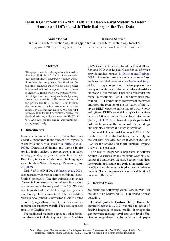 (PDF) Humor and Offense Detection with BERT