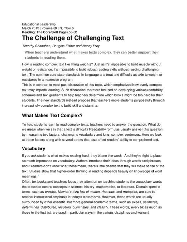 (PDF) The Challenge of Challenging Text