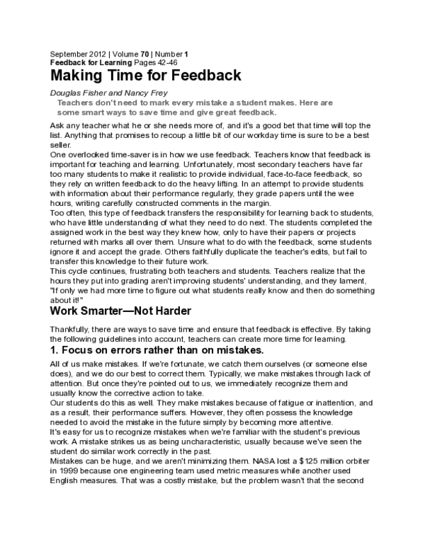 (PDF) Making Time for Feedback