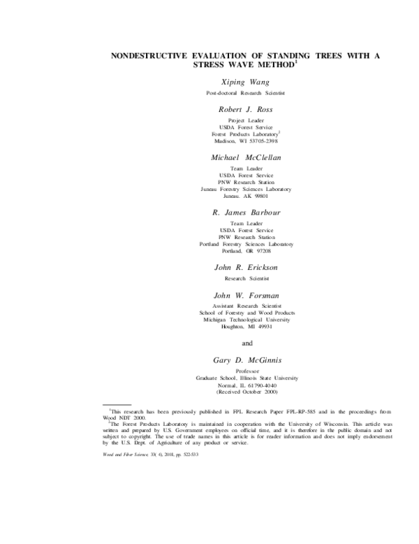 (PDF) Nondestructive evaluation of standing trees with a stress wave method