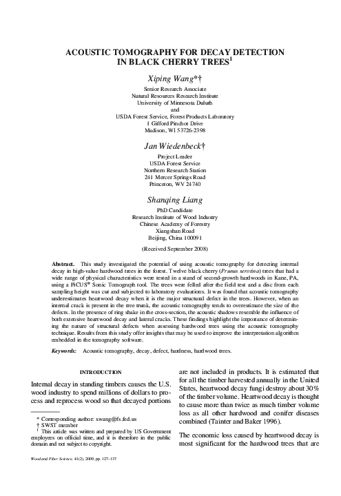 (PDF) Acoustic tomography for decay detection in black cherry trees ...