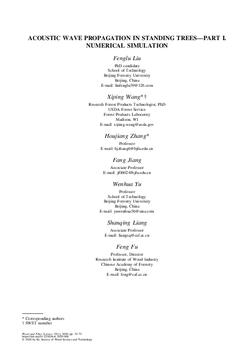 Pdf Acoustic Wave Propagation In Standing Trees Part 1 Numerical Simulation