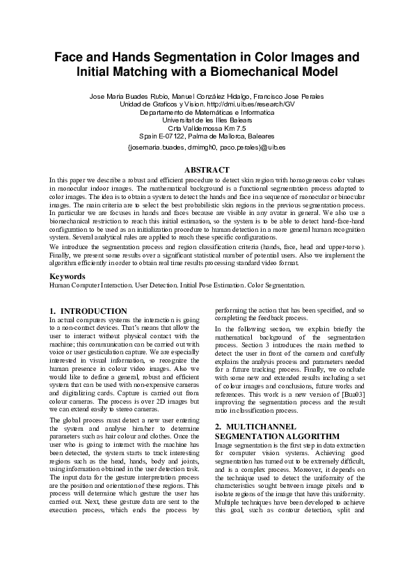 (PDF) Face and Hands Segmentation in Color Images and Initial Matching | MANUEL JAVIER NAVARRO ...