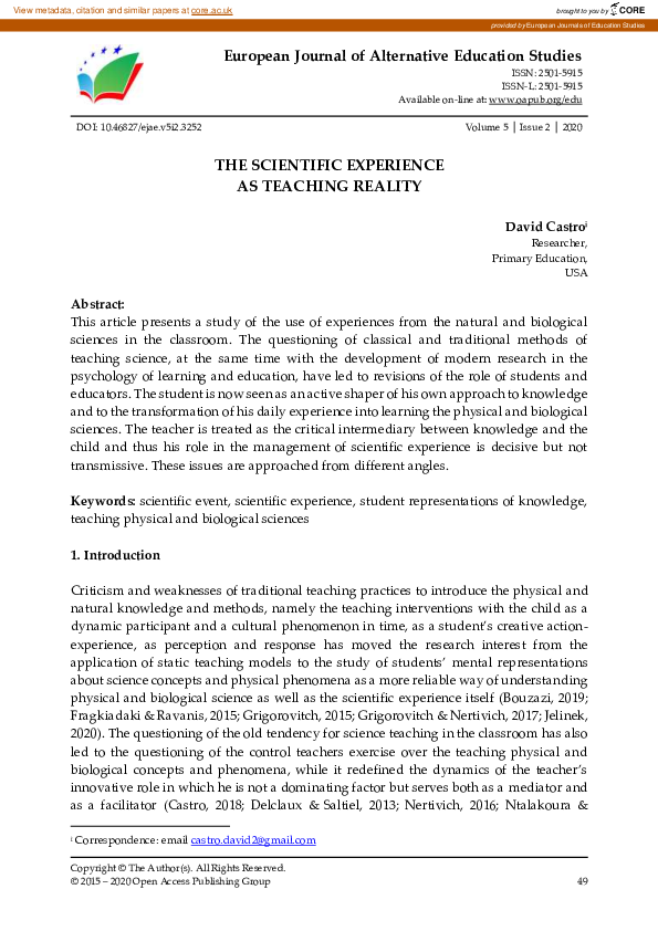 (PDF) The Scientific Experience as Teaching Reality