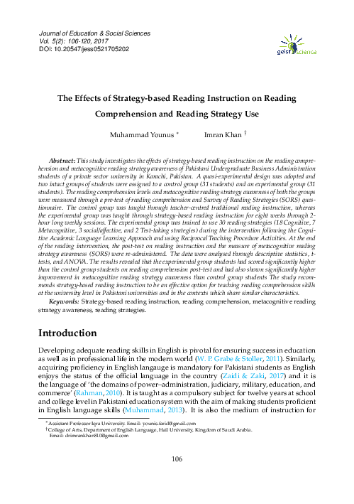 (PDF) The Effects of Strategy-based Reading Instruction on the Reading Comprehension and ...