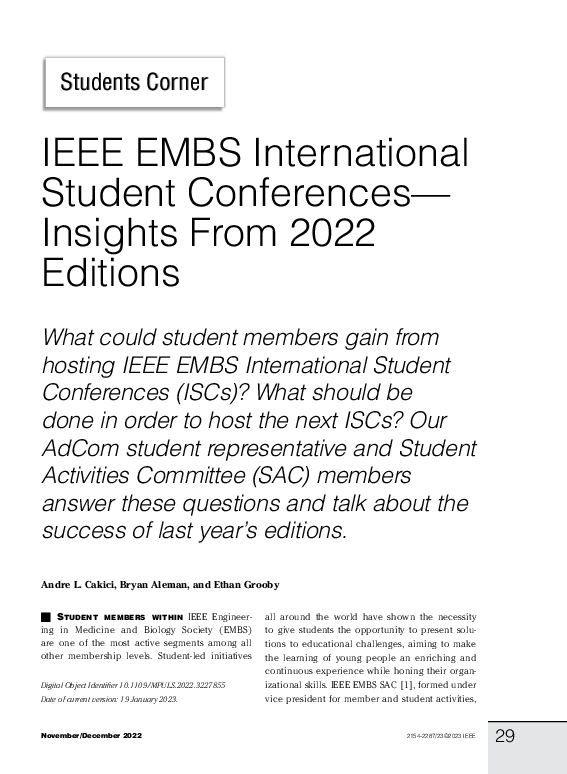 (PDF) IEEE EMBS International Student Conferences —Insights From 2022 Editions