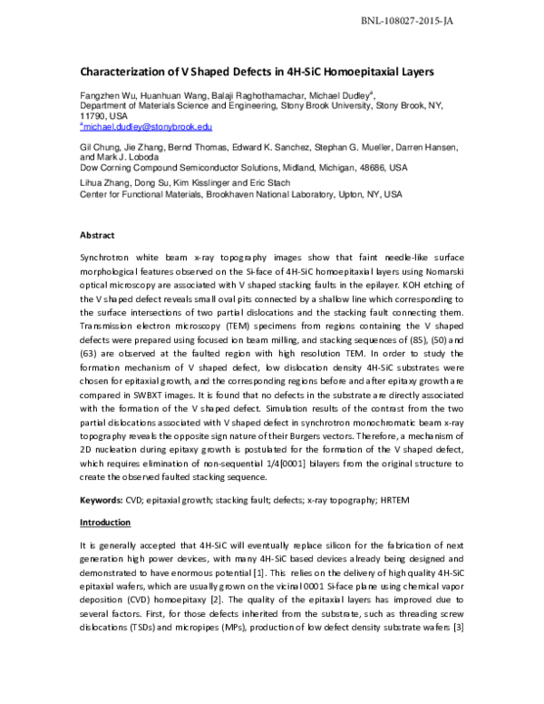 (PDF) Characterization of V-shaped Defects in 4H-SiC Homoepitaxial Layers