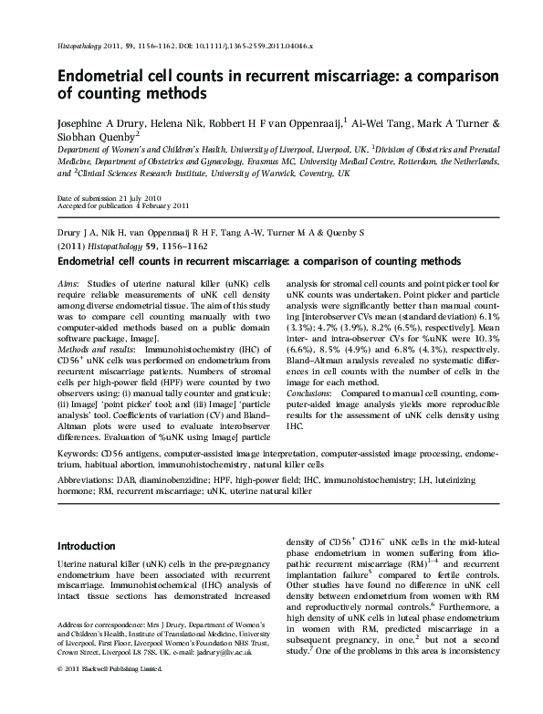 (PDF) Endometrial cell counts in recurrent miscarriage: a comparison of ...