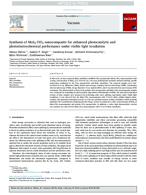 (PDF) Synthesis of MoS2-TiO2 nanocomposite for enhanced photocatalytic ...