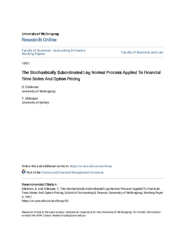 (PDF) The Stochastically Subordinated Log Normal Process Applied To ...