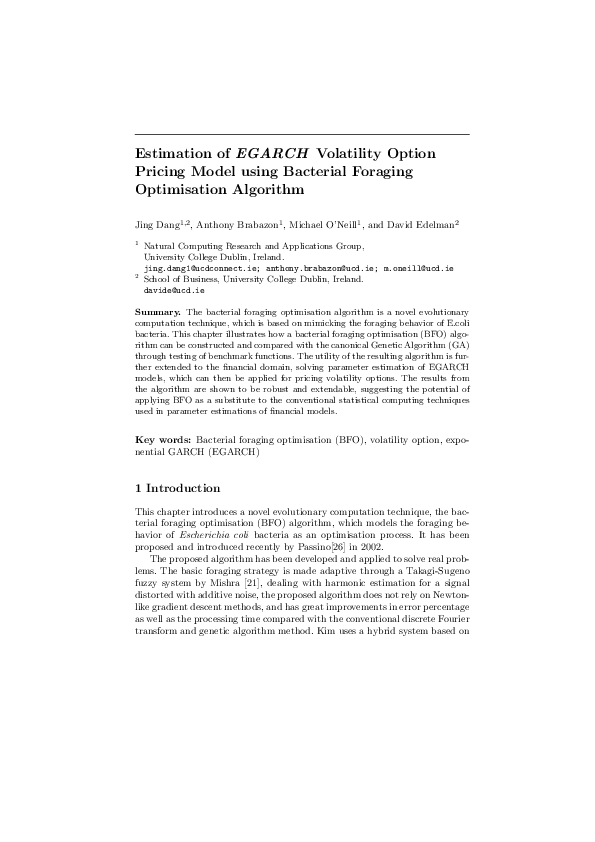 Pdf Estimation Of An Egarch Volatility Option Pricing Model Using A Bacteria Foraging