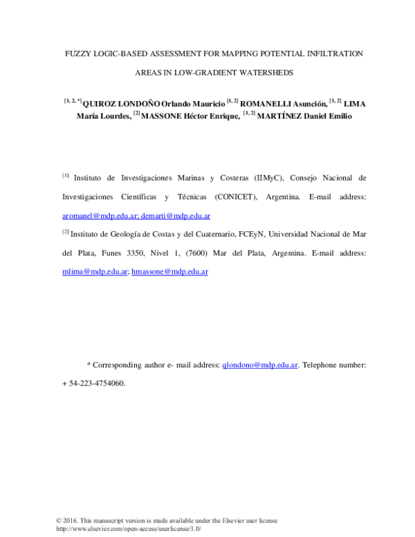 Pdf Fuzzy Logic Based Assessment For Mapping Potential Infiltration Areas In Low Gradient