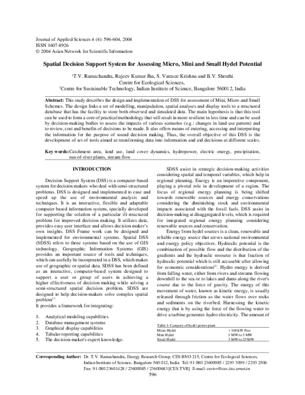 (PDF) Spatial Decision Support System for Assessing Micro, Mini and Small Hydel Potential