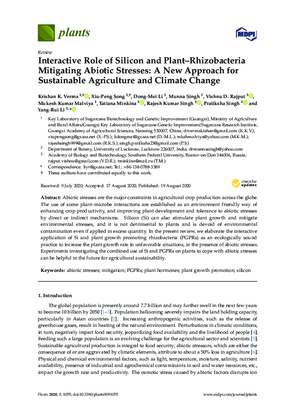 (PDF) Interactive Role of Silicon and Plant–Rhizobacteria Mitigating Abiotic Stresses: A New ...