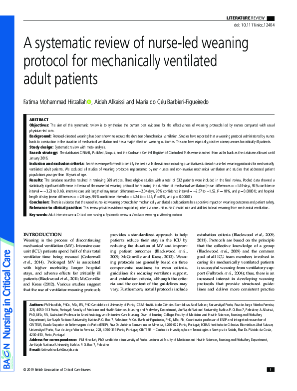 (PDF) A systematic review of nurse‐led weaning protocol for ...