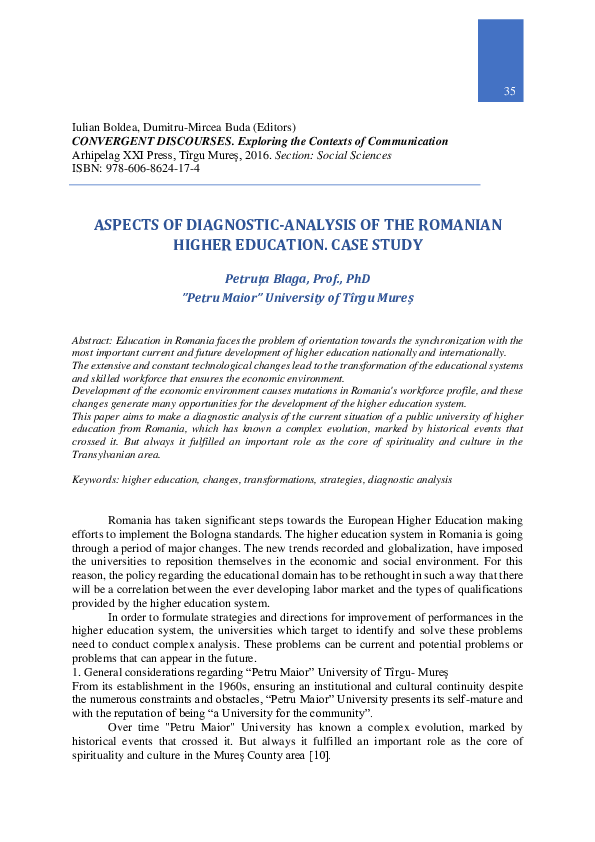 (PDF) Aspects of Diagnostic-Analysis of the Romanian Higher Education . Case Study