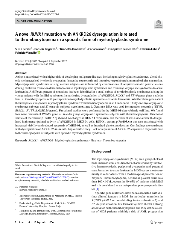 (PDF) A novel RUNX1 mutation with ANKRD26 dysregulation is related to ...
