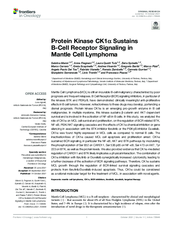 (PDF) Protein Kinase CK1α Sustains B-Cell Receptor Signaling in Mantle ...