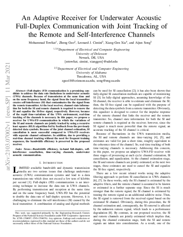 (PDF) An Adaptive Receiver for Underwater Acoustic Full-Duplex ...