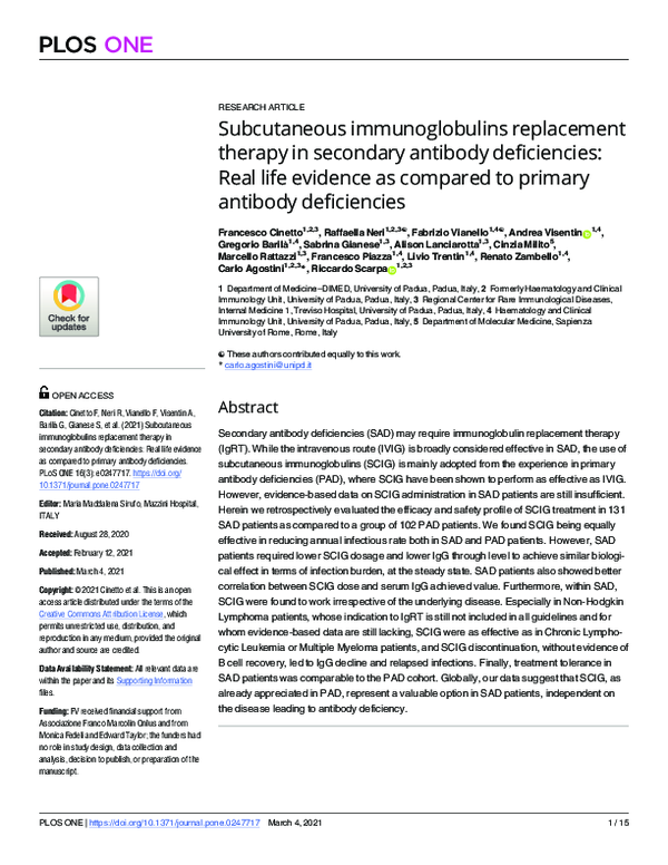 (PDF) Subcutaneous immunoglobulins replacement therapy in secondary ...