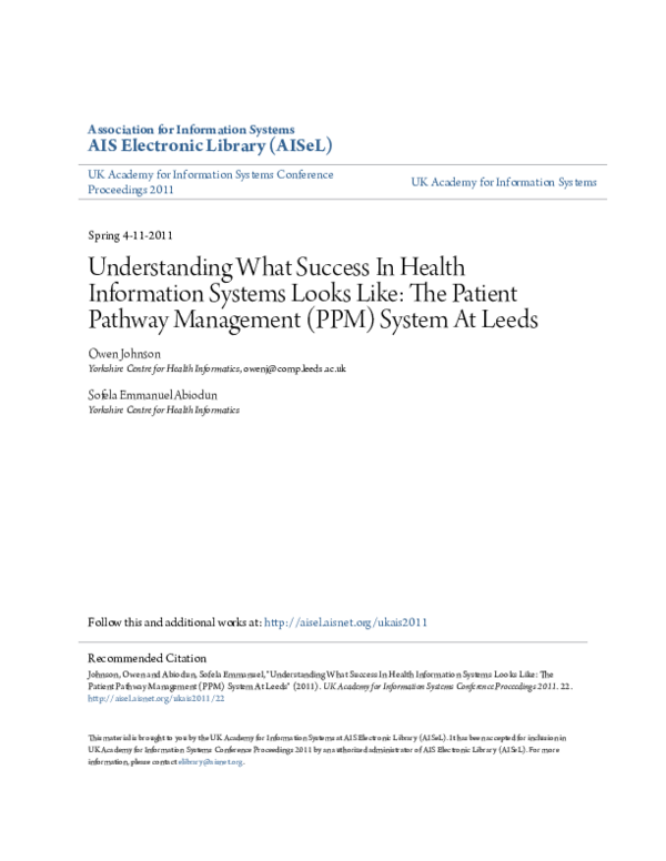 (PDF) Understanding What Success In Health Information Systems Looks ...