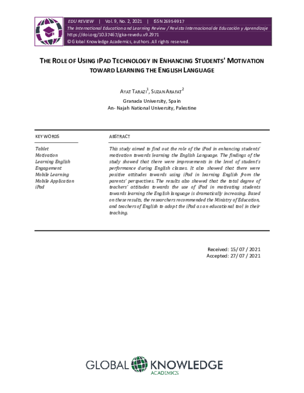 (PDF) THE ROLE OF USING IPAD TECHNOLOGY IN ENHANCING STUDENTS ...