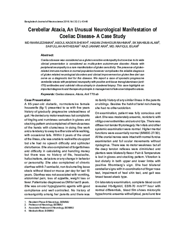 (PDF) Cerebellar Ataxia, An Unusual Neurological Manifestation of Coeliac Disease- A Case Study