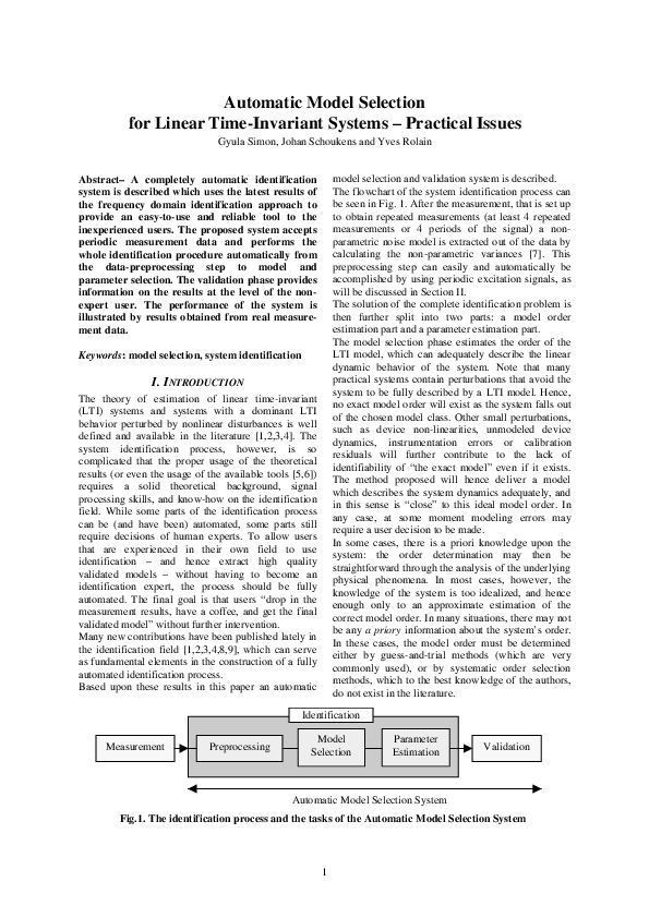 Pdf Automatic Model Selection For Linear Time Invariant Systems