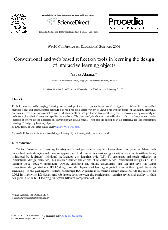 (PDF) Conventional and web based reflection tools in learning the design of interactive learning ...