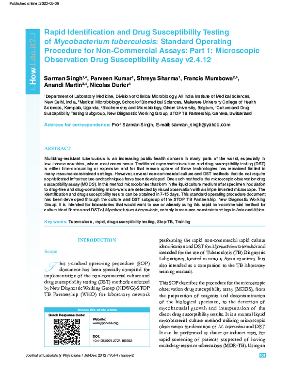 (PDF) Rapid Drug Susceptibility Testing for Mycobacterium tuberculosis