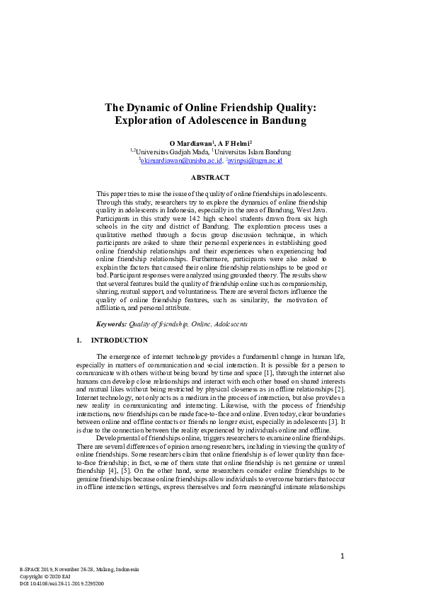 (PDF) The Dynamic of Online Friendship Quality: Exploration of ...