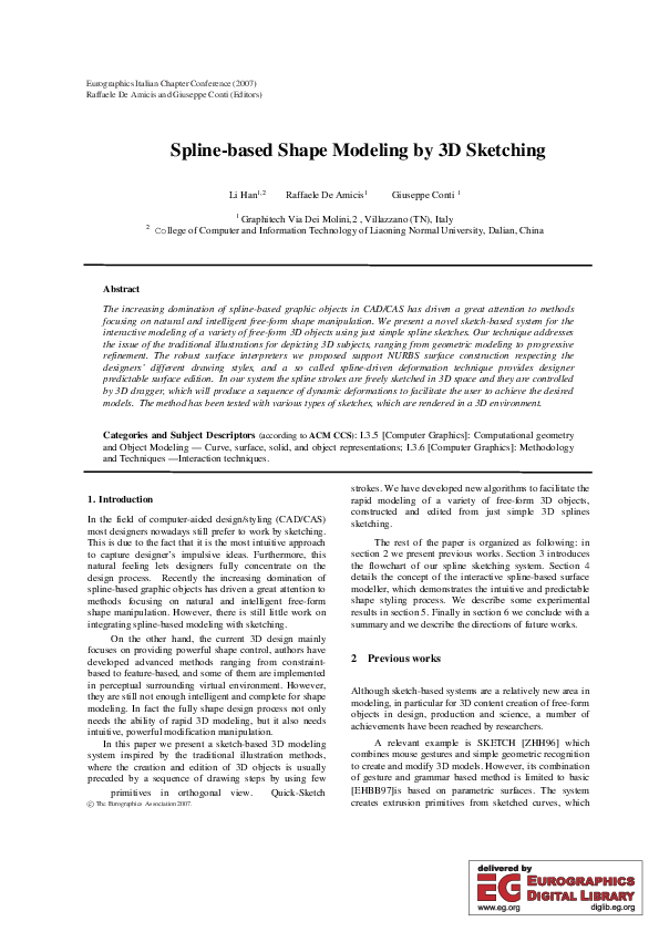 (PDF) Spline-based Shape Modeling by 3D Sketching | Andre Stork - Academia.edu