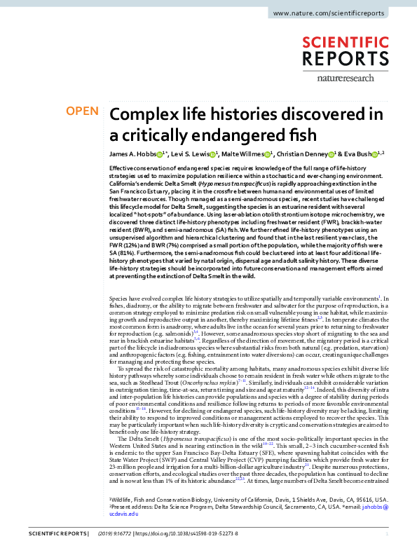 (PDF) Complex life histories discovered in a critically endangered fish