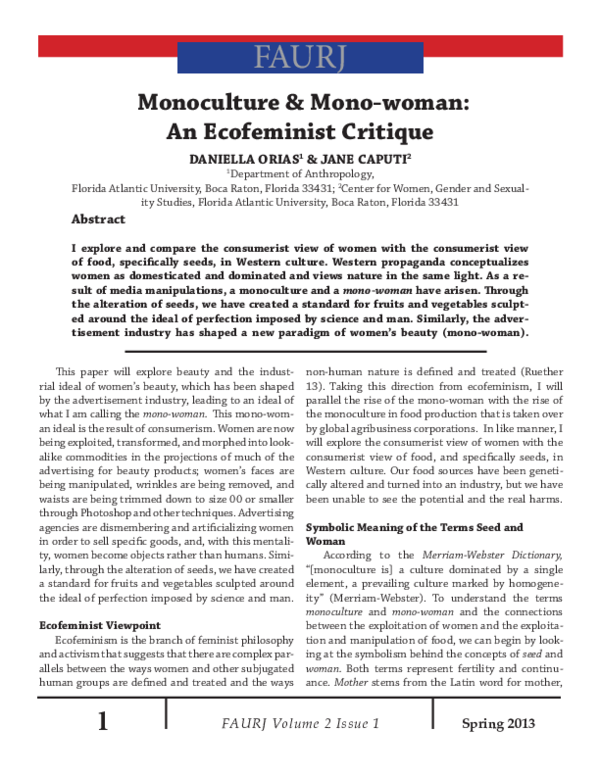 (PDF) Monoculture & Mono-woman: An Ecofeminist Critique