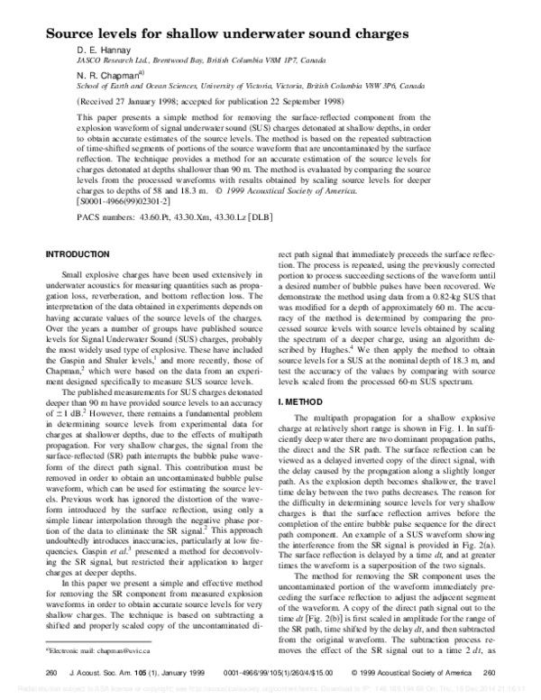 (PDF) Source levels for shallow underwater sound charges
