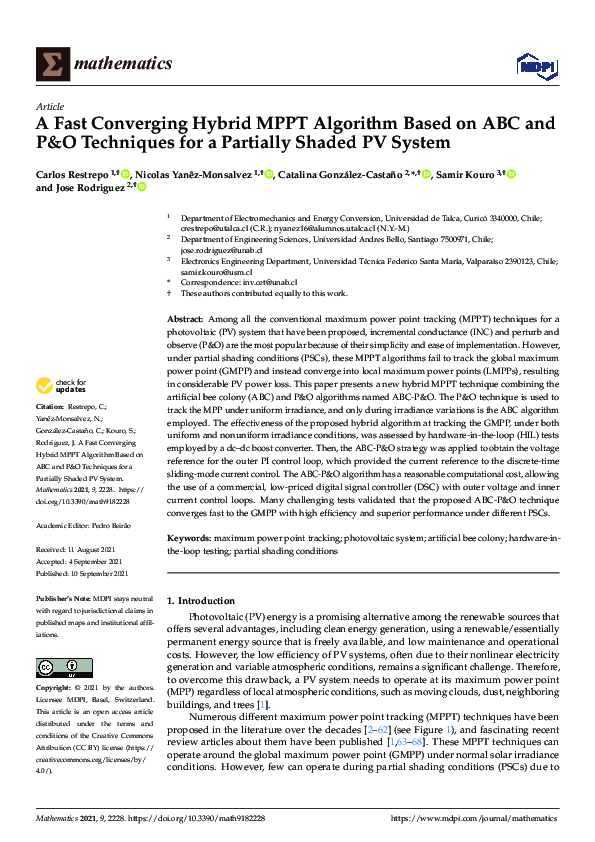 Pdf A Fast Converging Hybrid Mppt Algorithm Based On Abc And Pando Techniques For A Partially